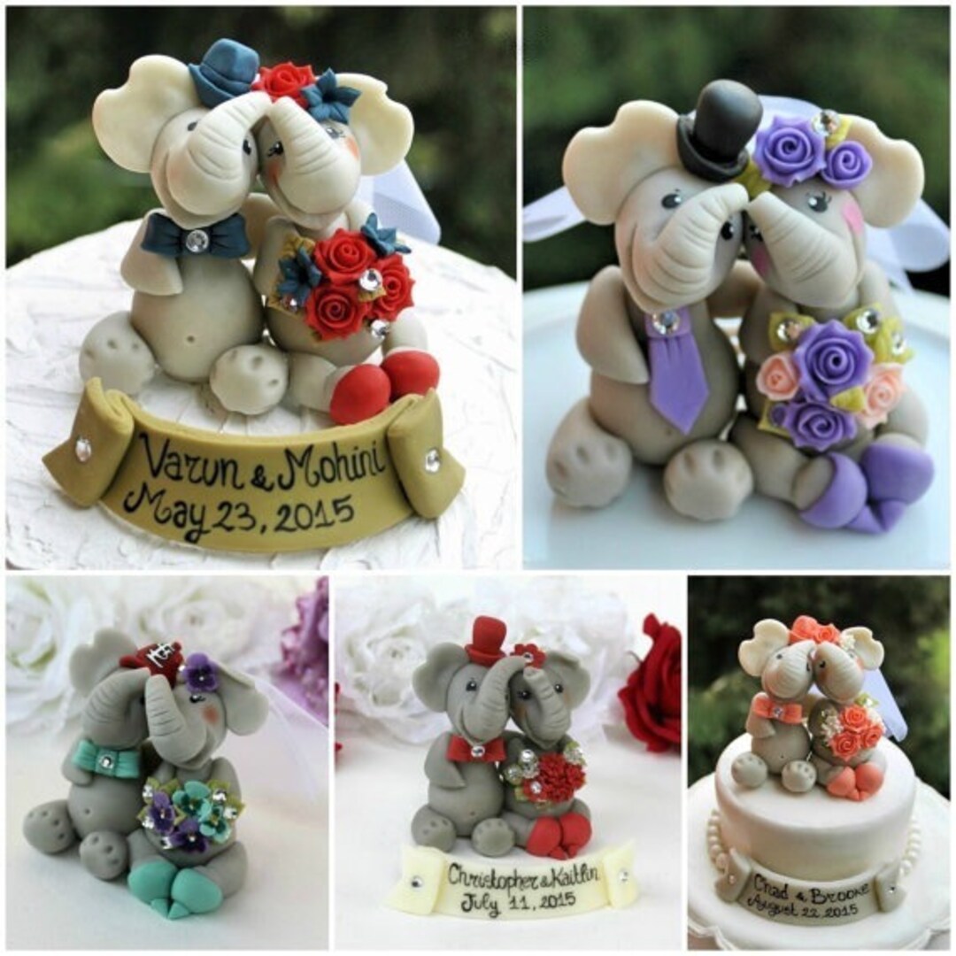 Custom Elephant Wedding Cake Topper, Elephants in Love Bride and Groom ...