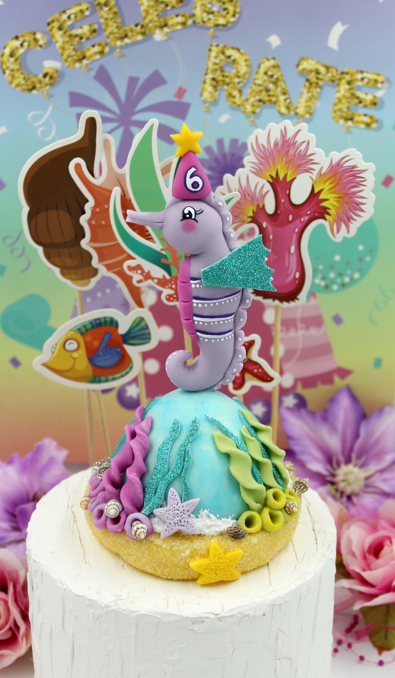 Seahorse Birthday Cake Topper Seahorse Decor Under the Sea - Etsy