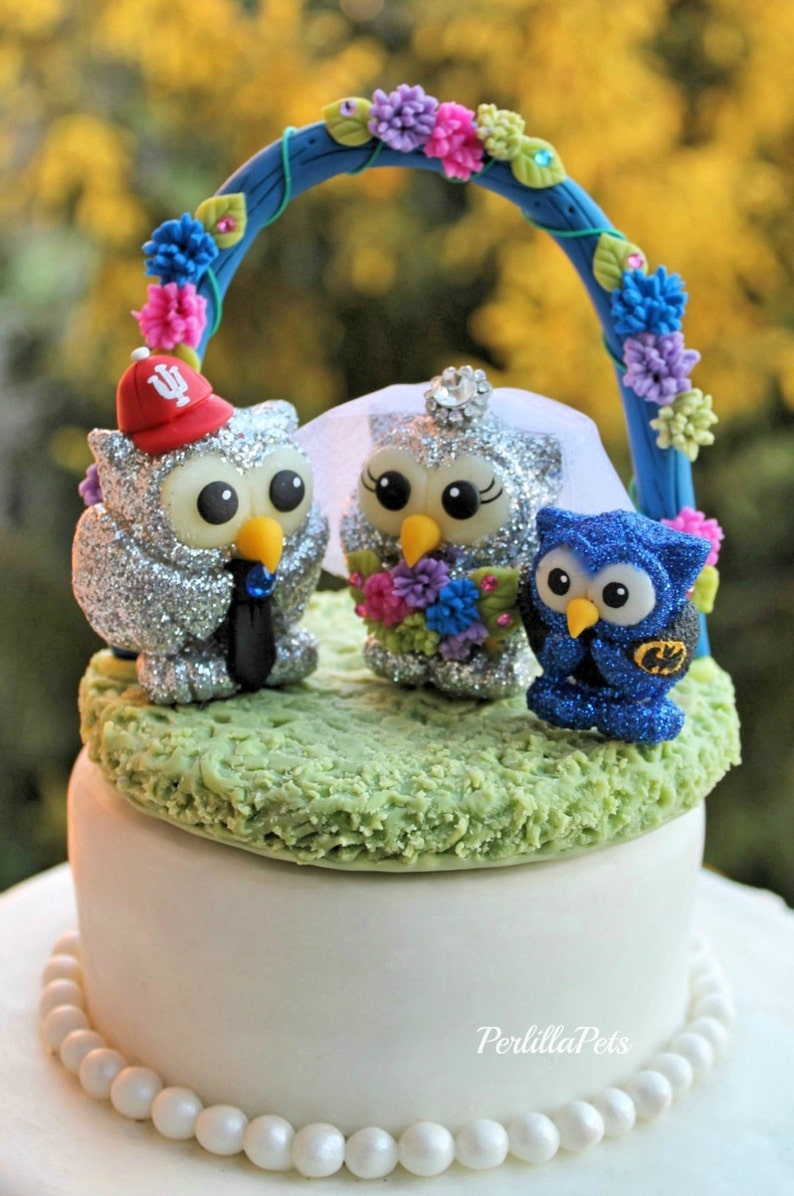 Owl wedding cake topper with children love bird cake topper | Etsy