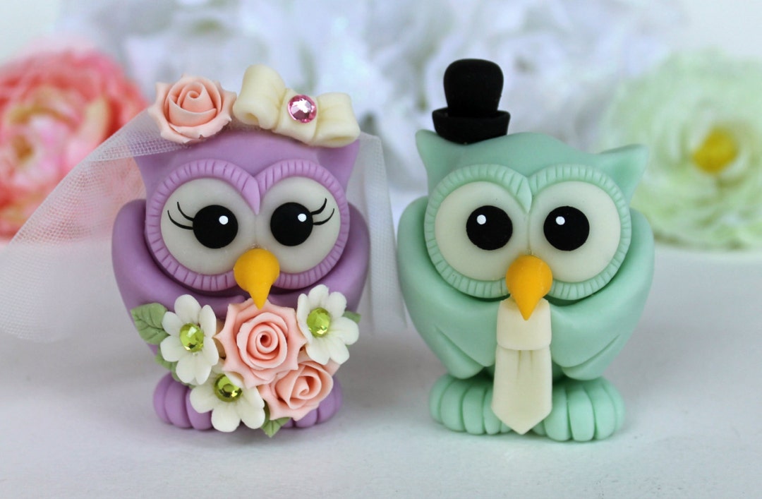 Love Bird Owl Wedding Custom Cake Topper, Radiant Orchid Purple and ...