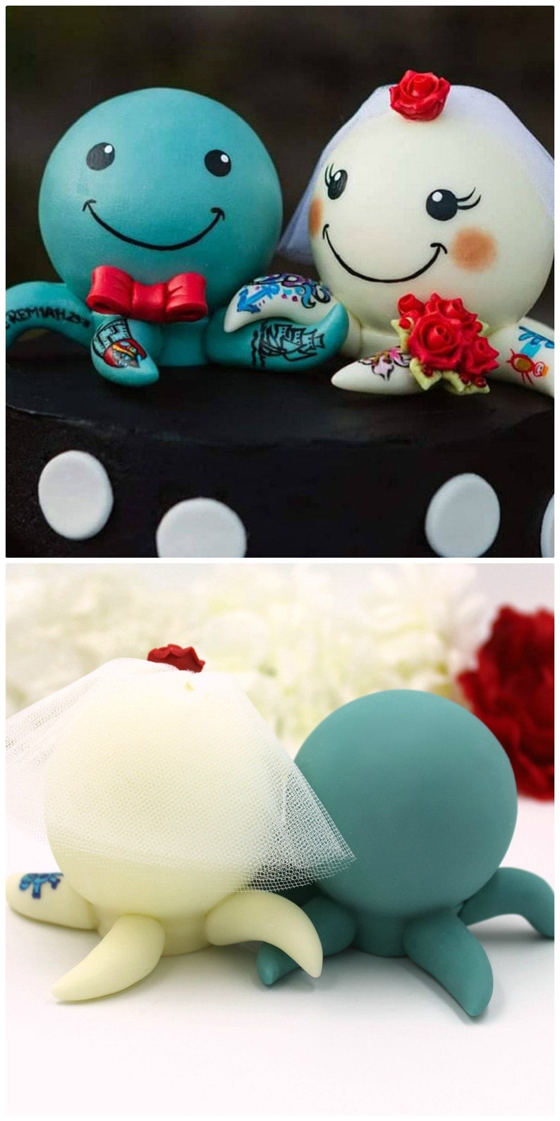 Octopus Wedding Cake Topper Figurines Tattooed Rockabilly | Etsy