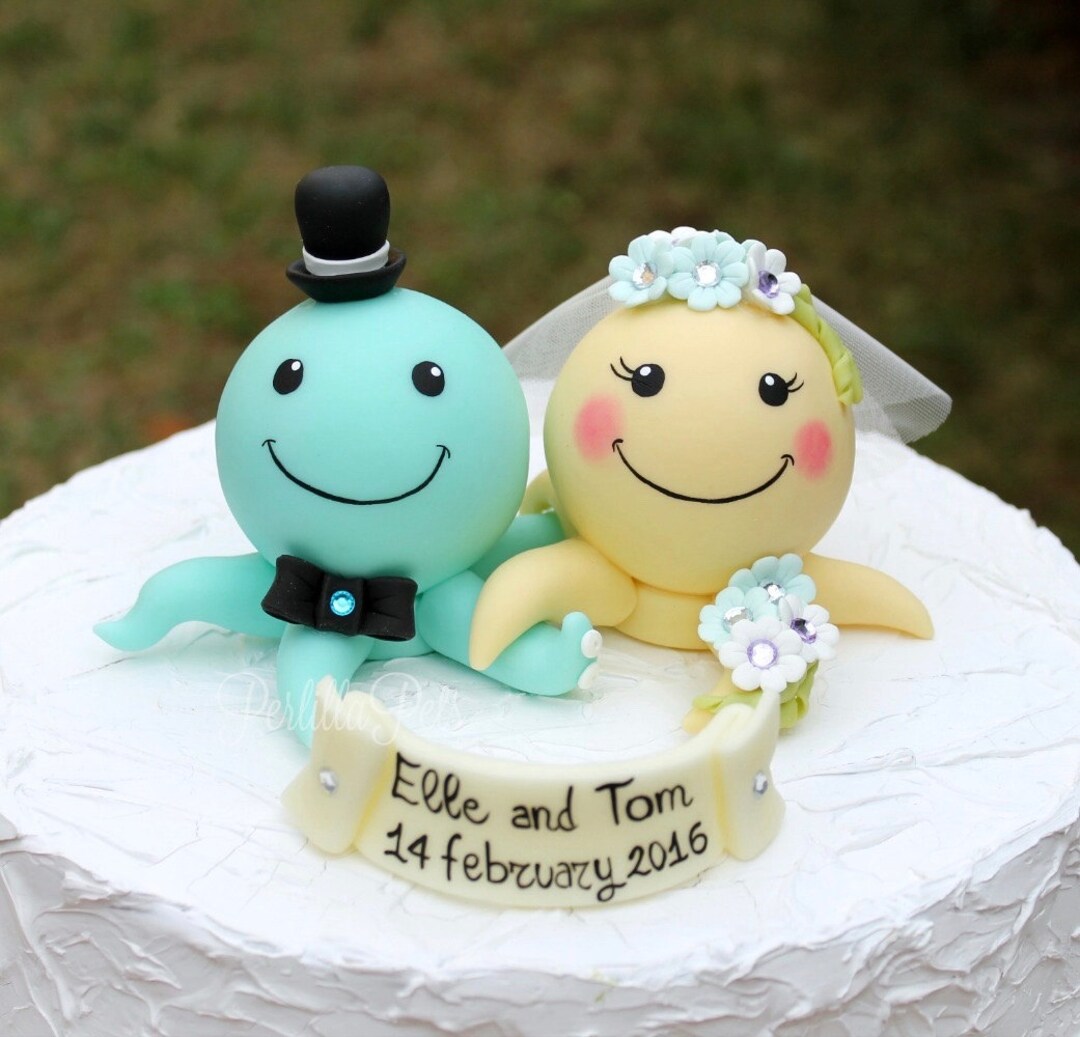 Custom Wedding Cake Topper, Octopus Cake Topper, Personalized Bride and ...