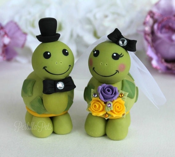 Turtle wedding cake topper love turtles bride and groom with | Etsy