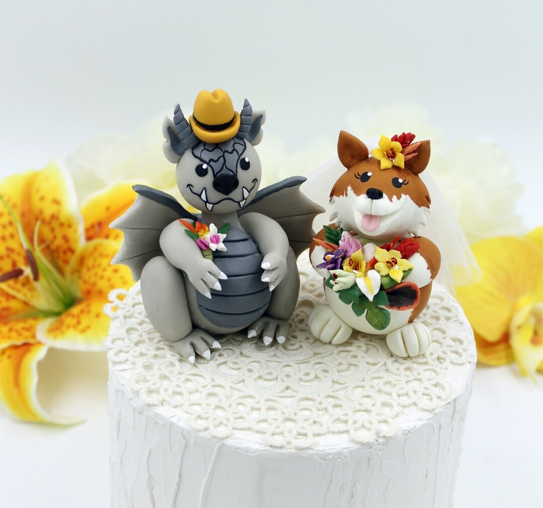 Unique Custom Wedding Cake Topper With Dog, Funny Corgi Cake Topper ...