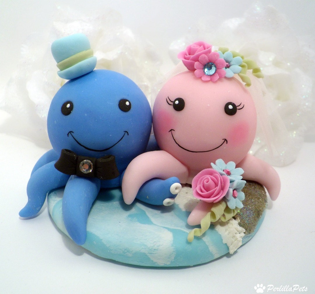 Octopus in Love Cake Topper With Sea Base and Banner - Etsy
