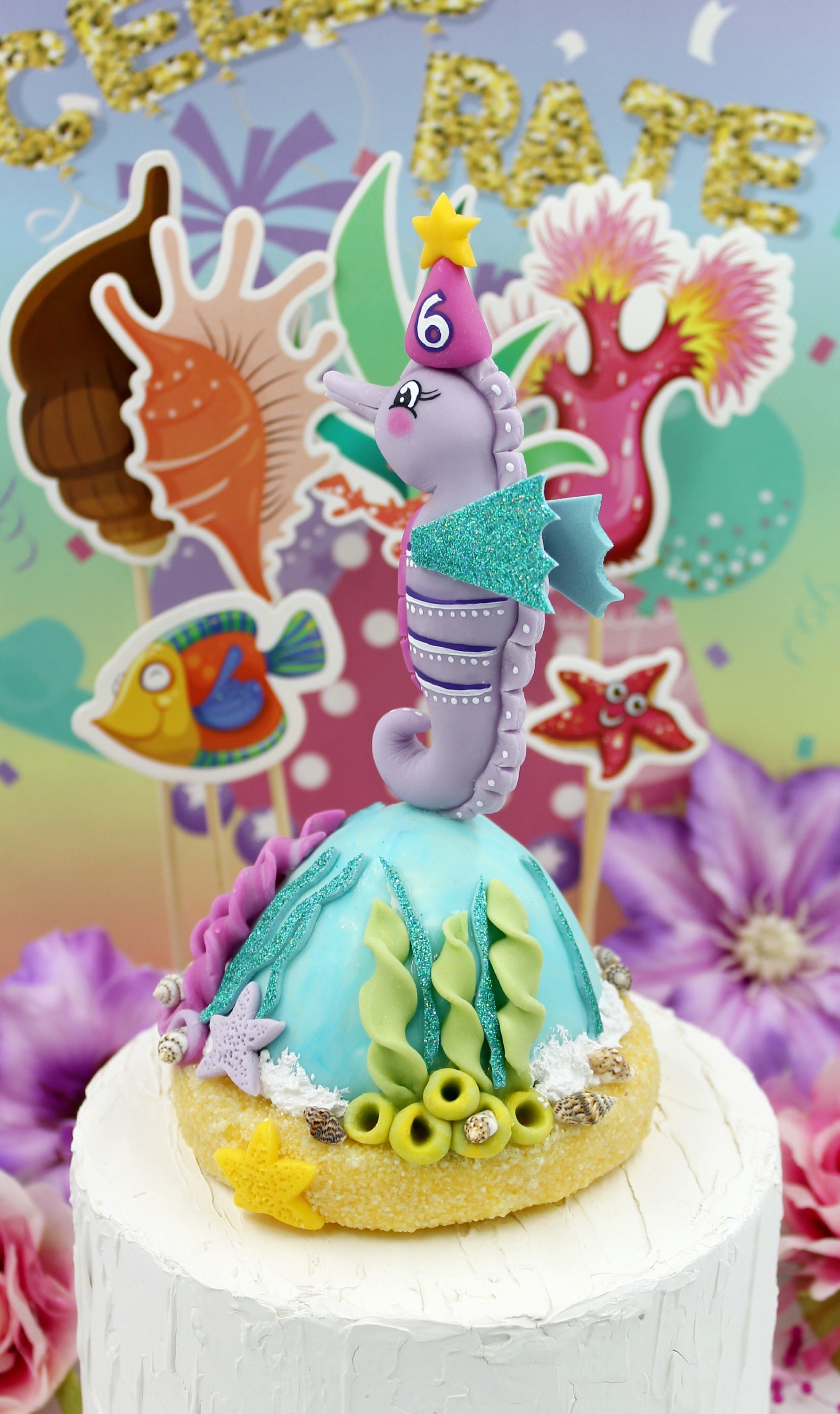 Seahorse Birthday Cake Topper Seahorse Decor Under the Sea | Etsy