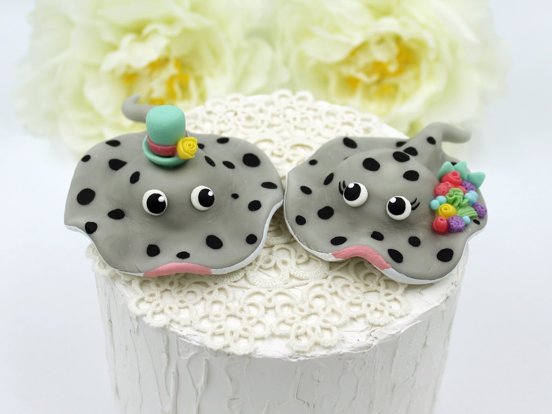 Tropical Coastal Stingray Fish Nautical Hawaii Wedding Cake Topper Hand ...