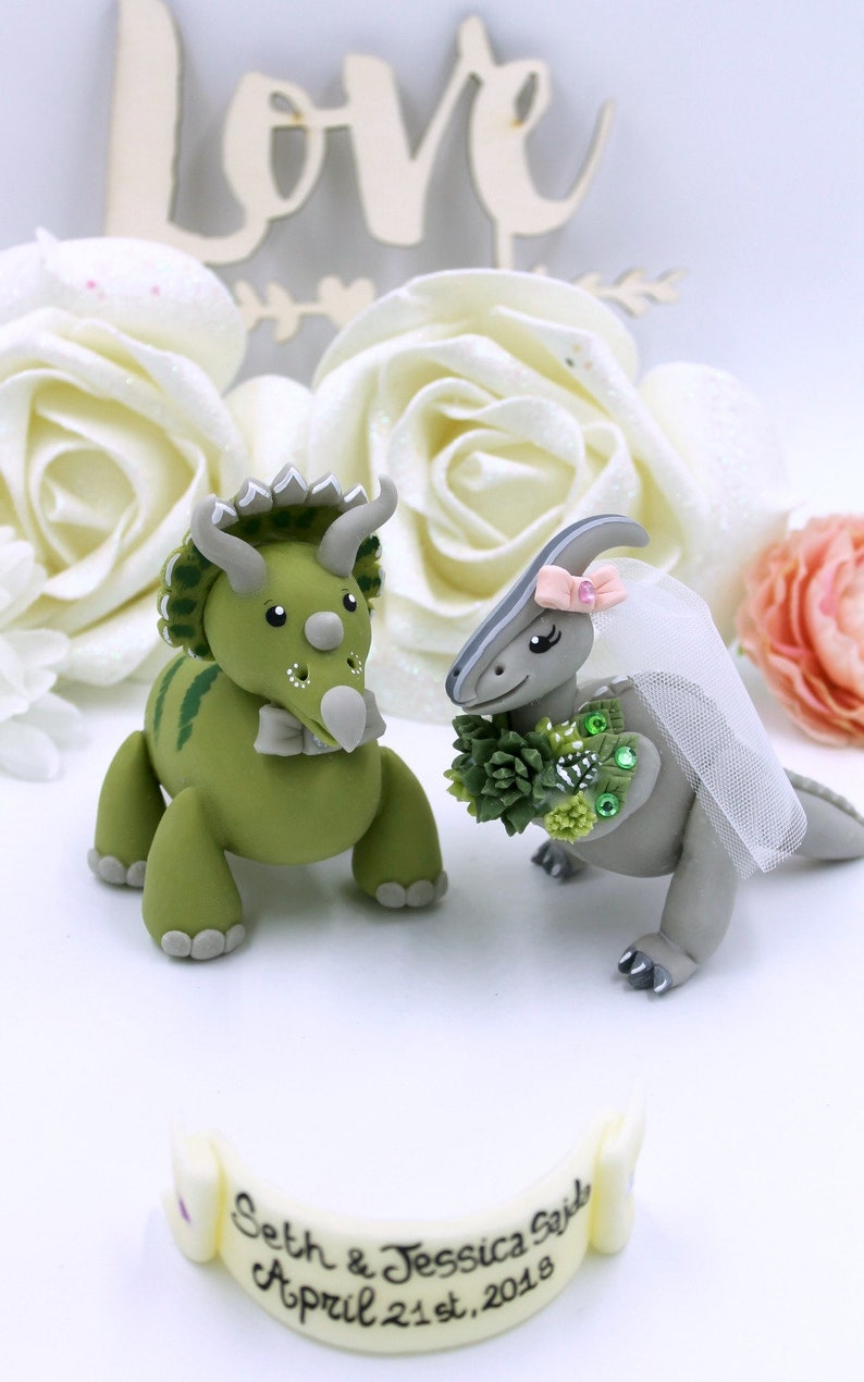 Dinosaur wedding cake topper brontosaurus groom and | Etsy