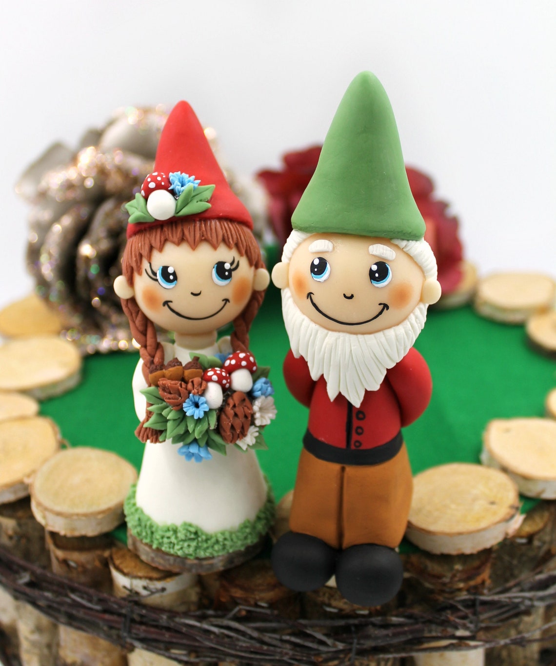 Gnome wedding cake topper rustic bride and groom Mr and Mrs | Etsy