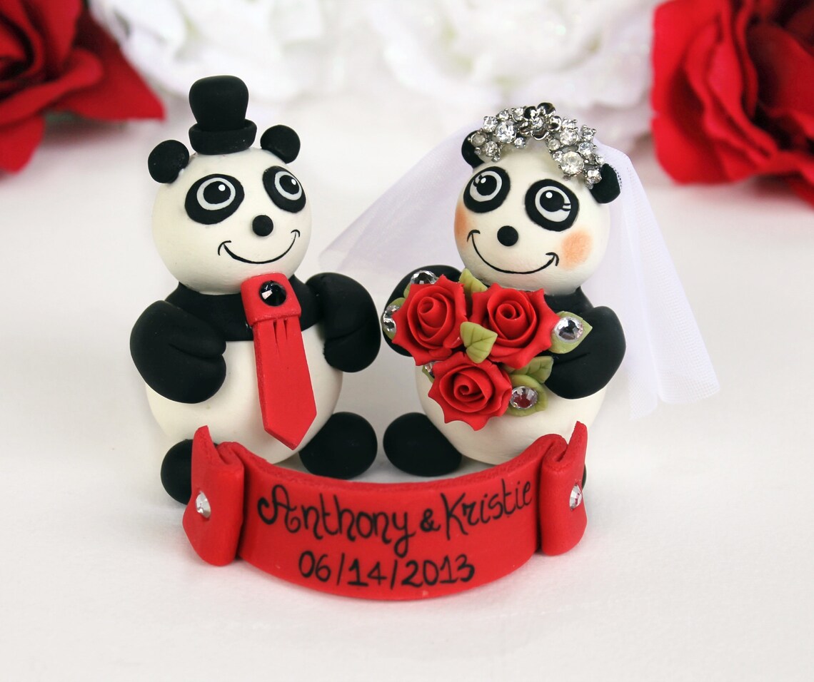 Panda Unique Animal Wedding Cake Topper, Panda Couple, Panda Wedding ...