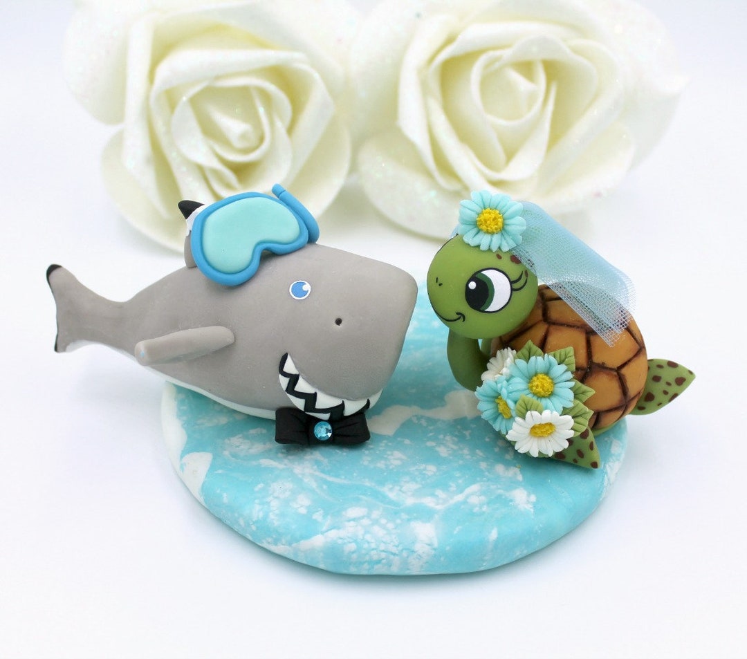 Wedding Cake Topper, Shark and Sea Turtle Cake Topper, Cute Animal Cake ...
