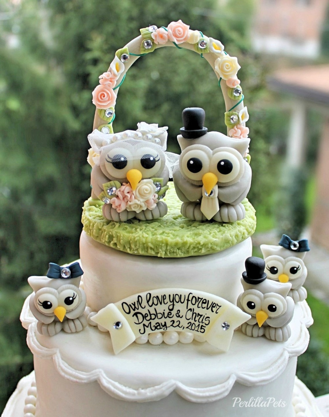 Owl Wedding Cake Topper With Children Love Bird Cake Topper - Etsy