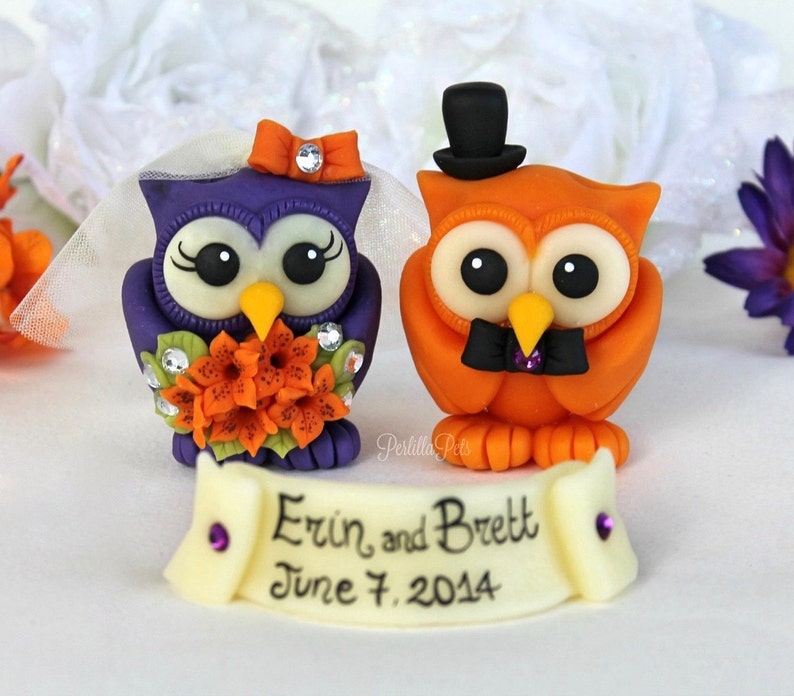 Wedding Cake Topper, Bride and Groom Owl Cake Topper, Custom Hand Made ...