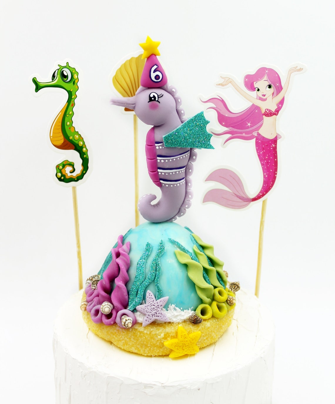 Seahorse birthday cake topper seahorse decor under the sea | Etsy