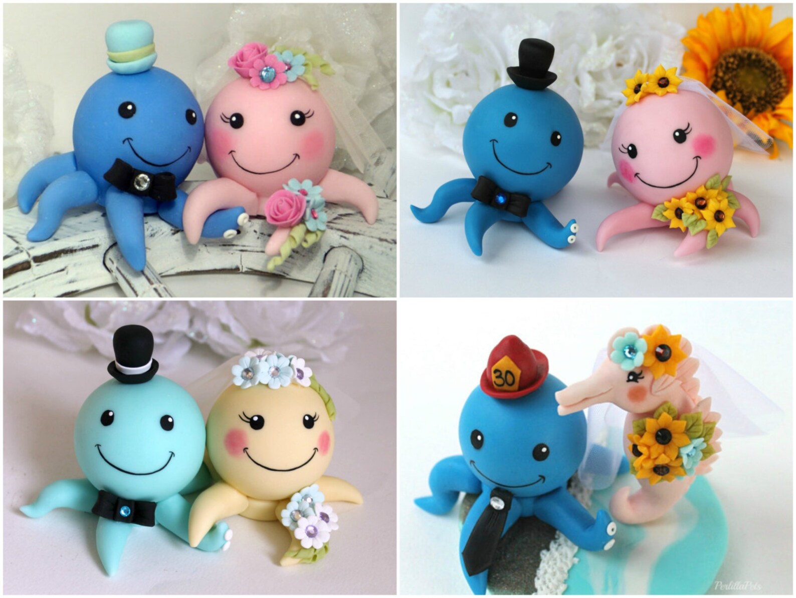 Custom Wedding Cake Topper, Octopus Cake Topper, Personalized Bride and ...