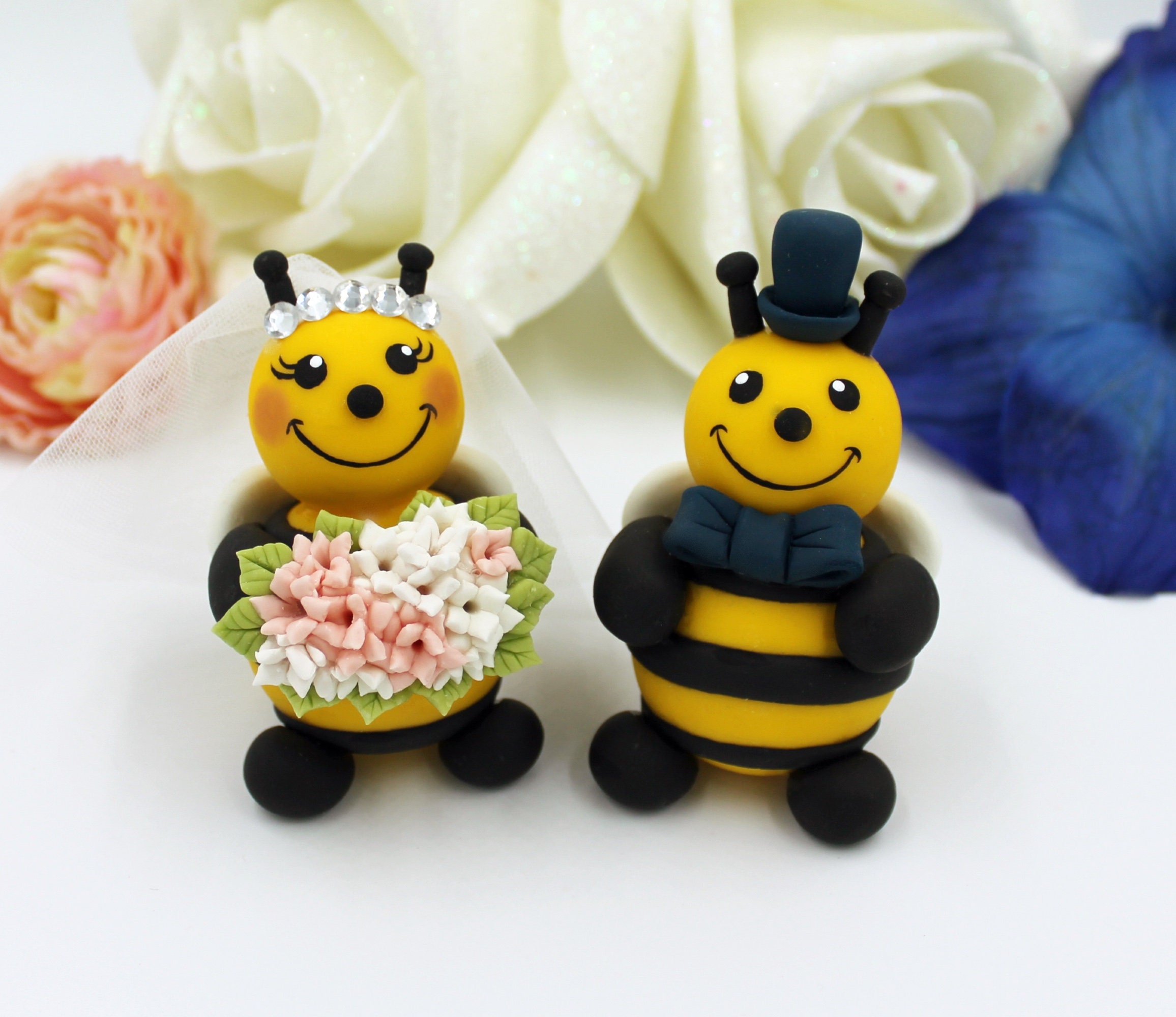 Bee Wedding Cake Topper, Personalized Bee Bride and Groom, Funny Cute ...