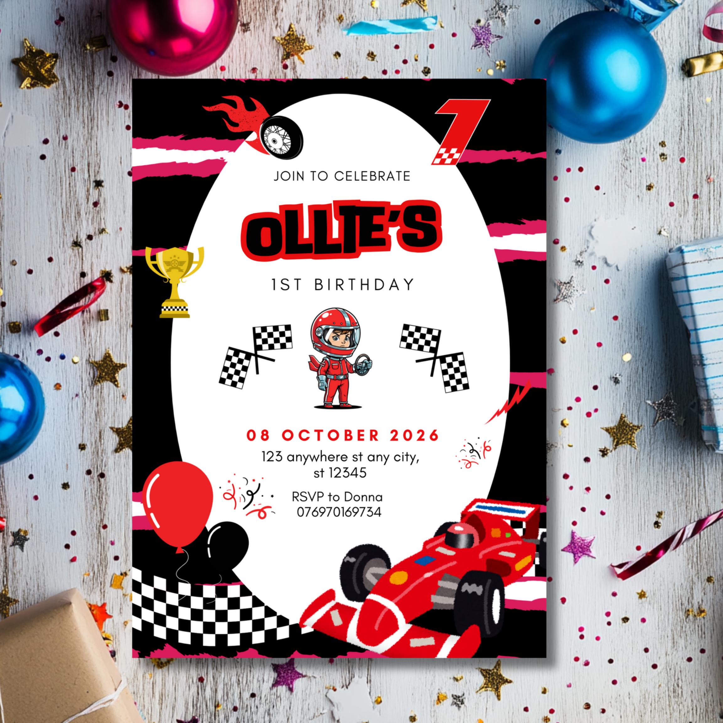 Editable Racing F1 Car Themed Birthday Party Invitation Canva PDF ...
