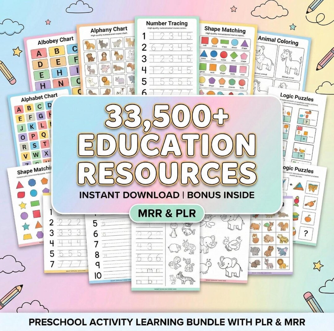 Preschool Learning Activity Printable Worksheets Bundle, (PLR/MRR ...
