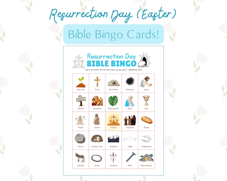 Resurrection Day Bible Bingo Printable | Christian Easter Game for Kids ...