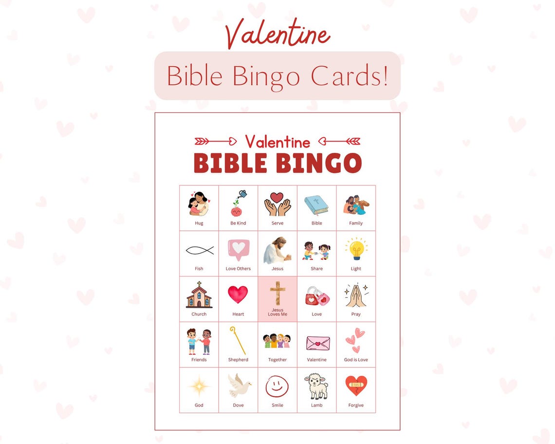 Valentine Bible Bingo for Kids | Christian Valentine's Games | Church ...