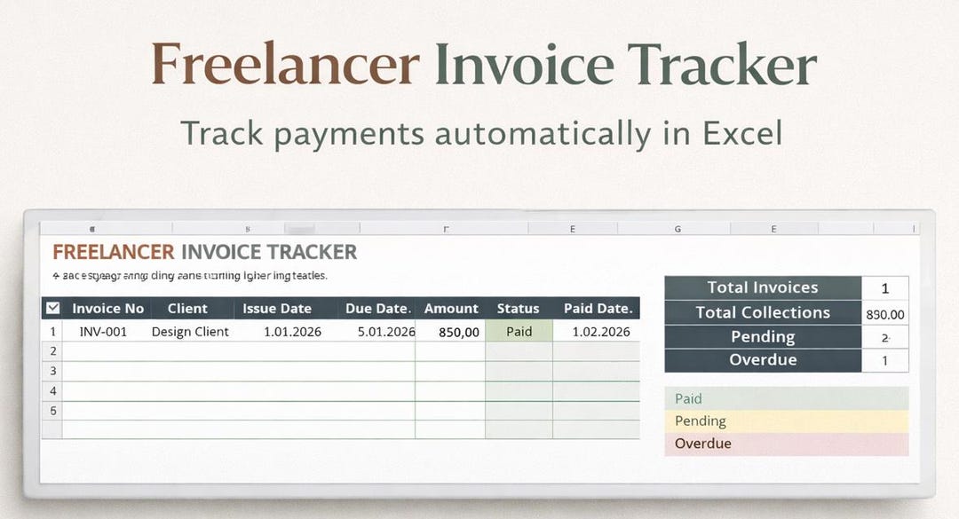 Freelancer Invoice Tracker, Excel Template, Small Business Accounting ...