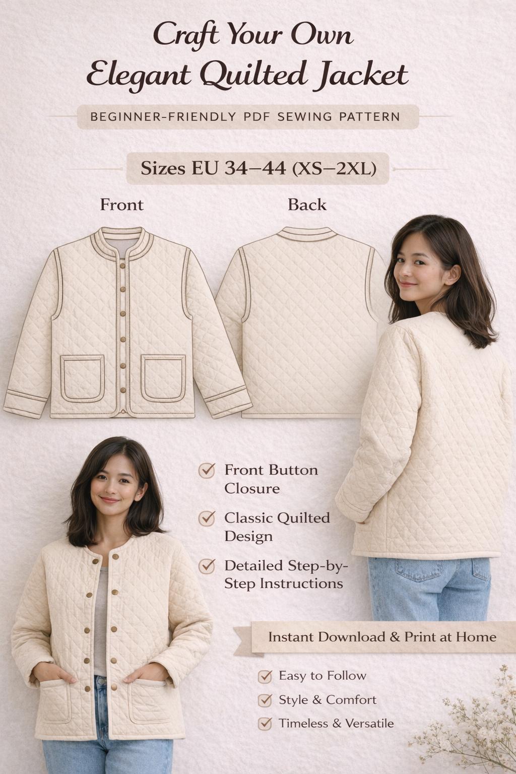 Quilted Jacket Sewing Pattern | EU 34–44 (digital Download) - Etsy