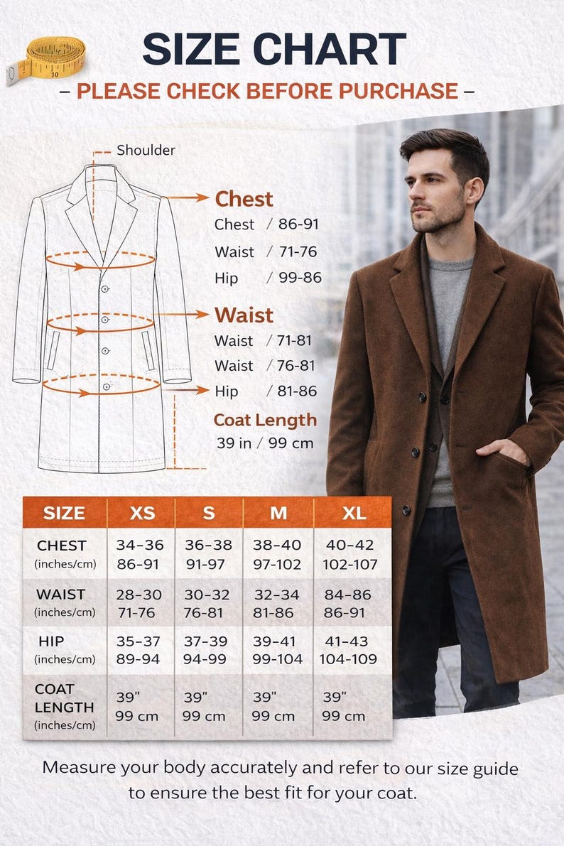 Men’s Long Wool Coat Sewing Pattern PDF | Winter Overcoat Tailoring ...