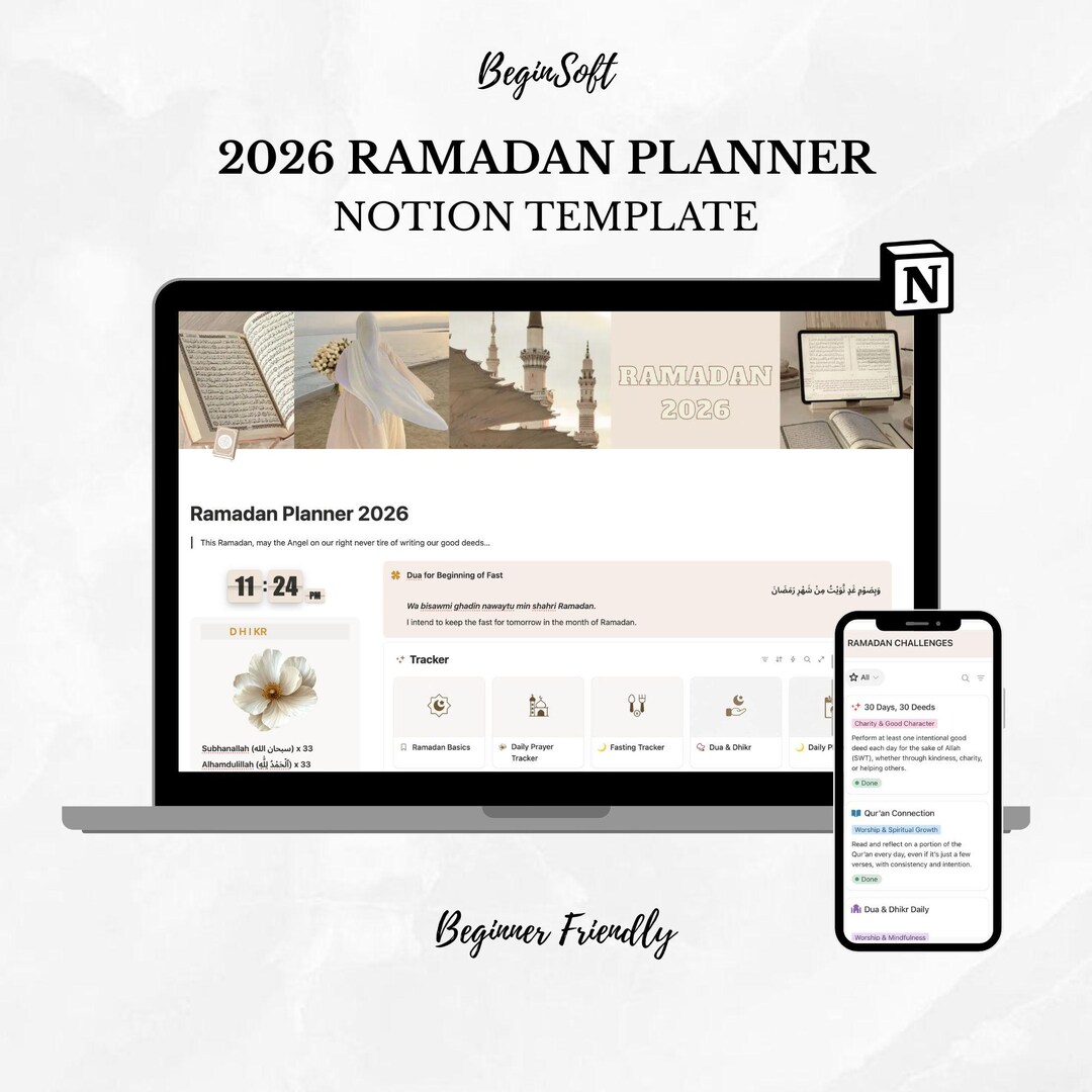 Ramadan 2026 Notion Planner Islamic Daily Tracker Habit Fasting Quran ...