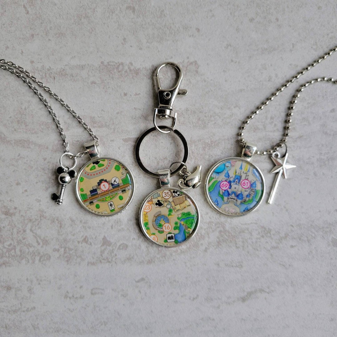 Disney World Map Round Tile Bezel Necklace, Keychain - Custom ...