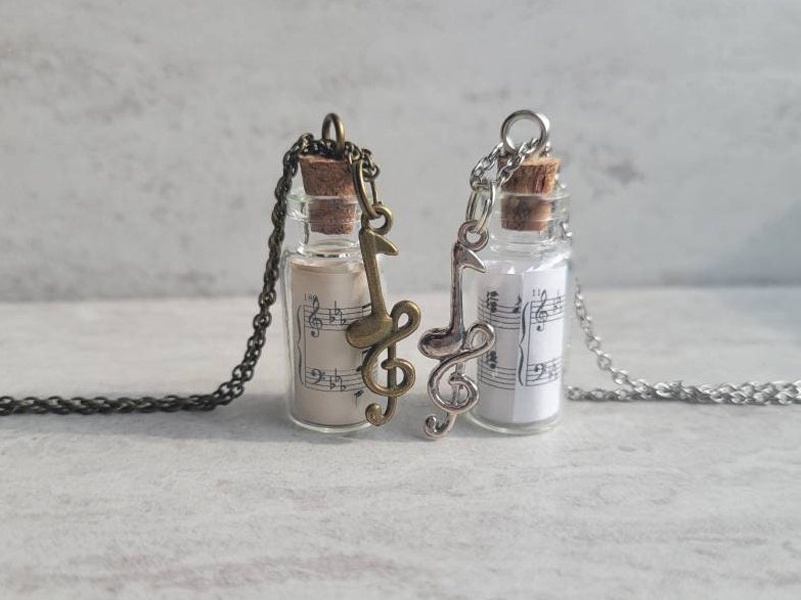 Sheet Music in a Bottle Necklace With Note/clef Charm - Etsy