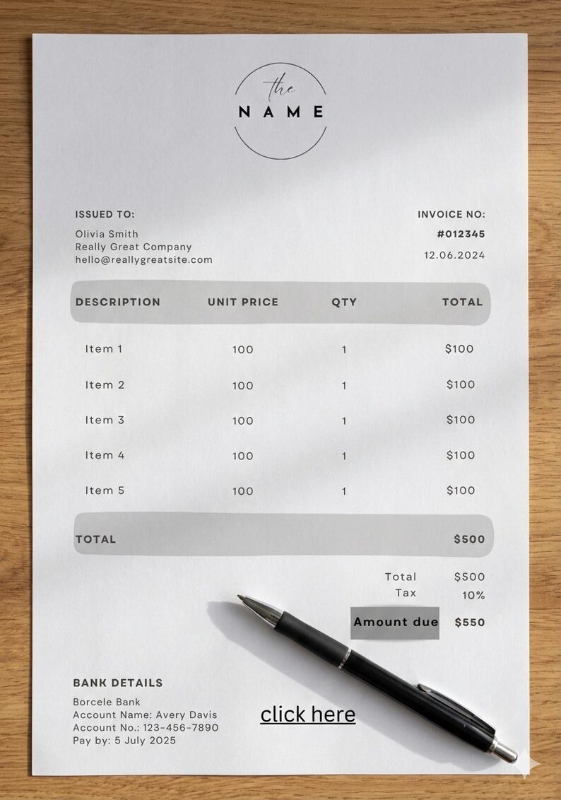 Editable Invoice Template | Canva Design for Small Business (digital ...