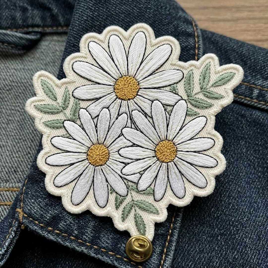 Daisy Flower Embroidered Patch – White Floral Iron on Badge (3–9 Inches ...