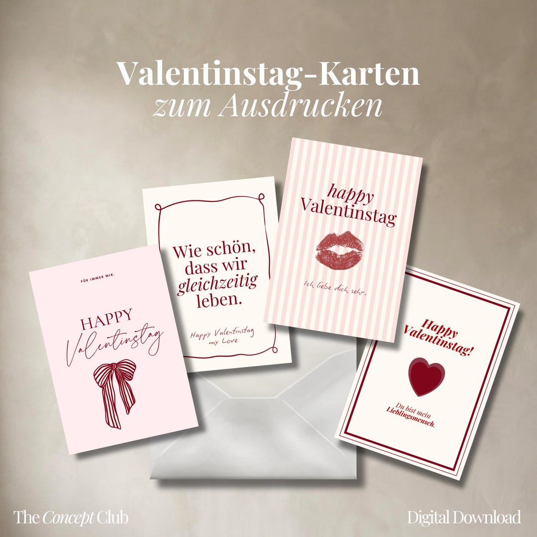 Set of 4 Valentine's Day Cards - Partner Gift for Love - (digital ...