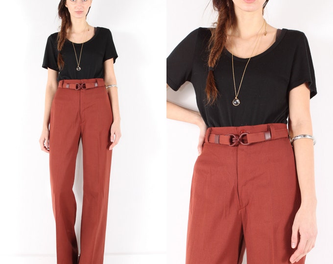 Vintage 70s // Rust Red Pants // Wide Leg // High Waist // Bell Bottoms ...