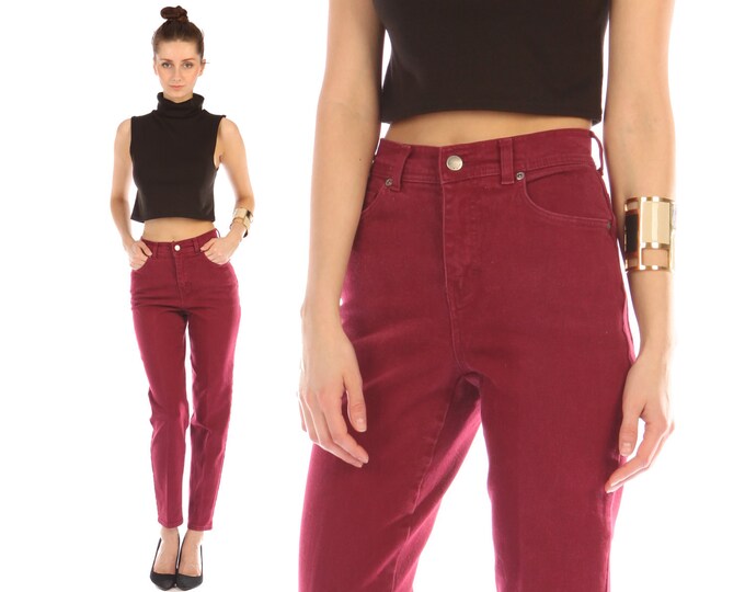 Vintage Red Denim Jeans Pants // Vintage 80s // High Waist - Etsy