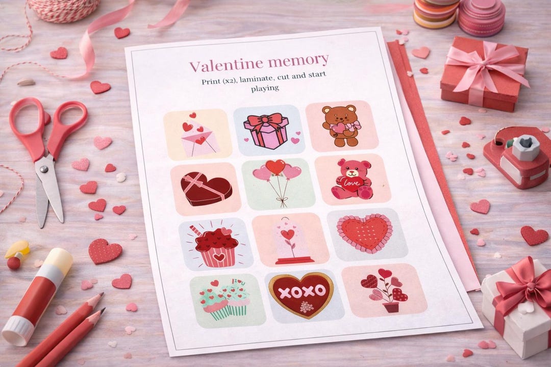 Valentine's Day Memory Game | Printable Matching Cards (PDF Download ...