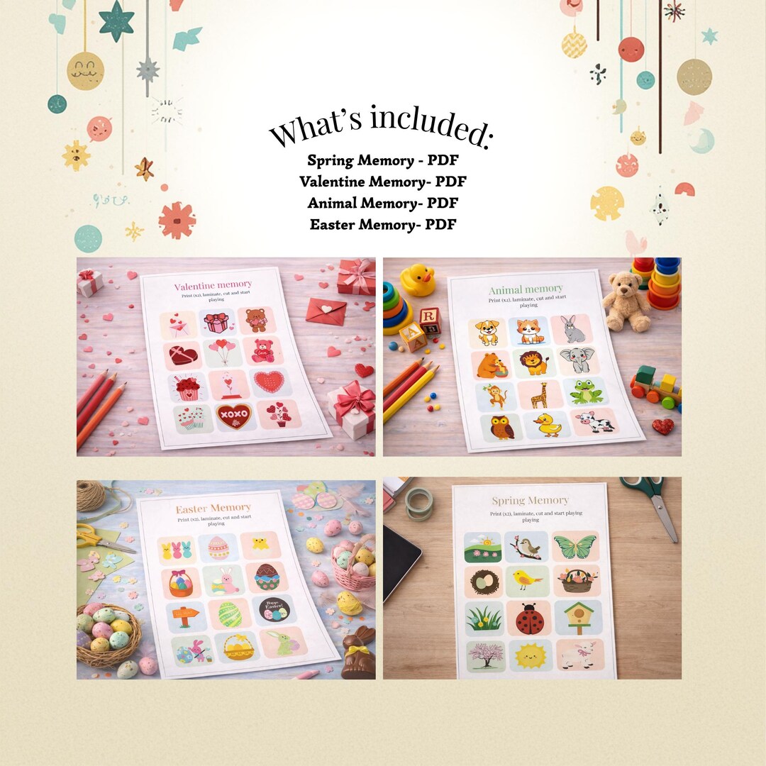 Preschool Memory Game Bundle | Spring, Easter, Animals (PDF Pattern ...