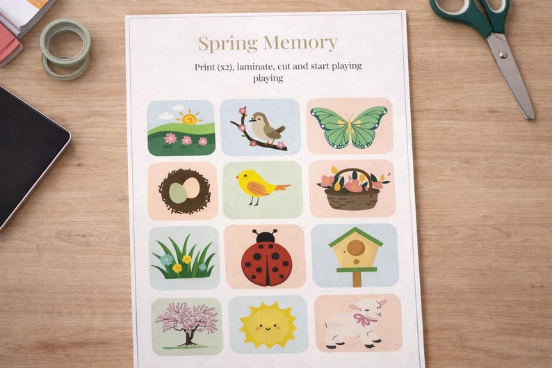 Spring Memory Matching Game | Printable Kids Activity (PDF Download ...
