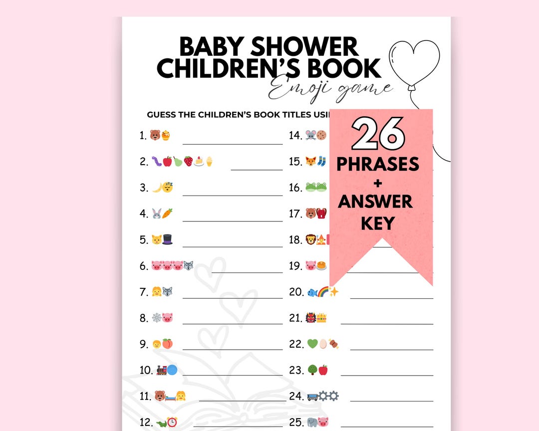 Children’s Book Emoji Game Printable, Baby Shower Emoji Pictionary ...