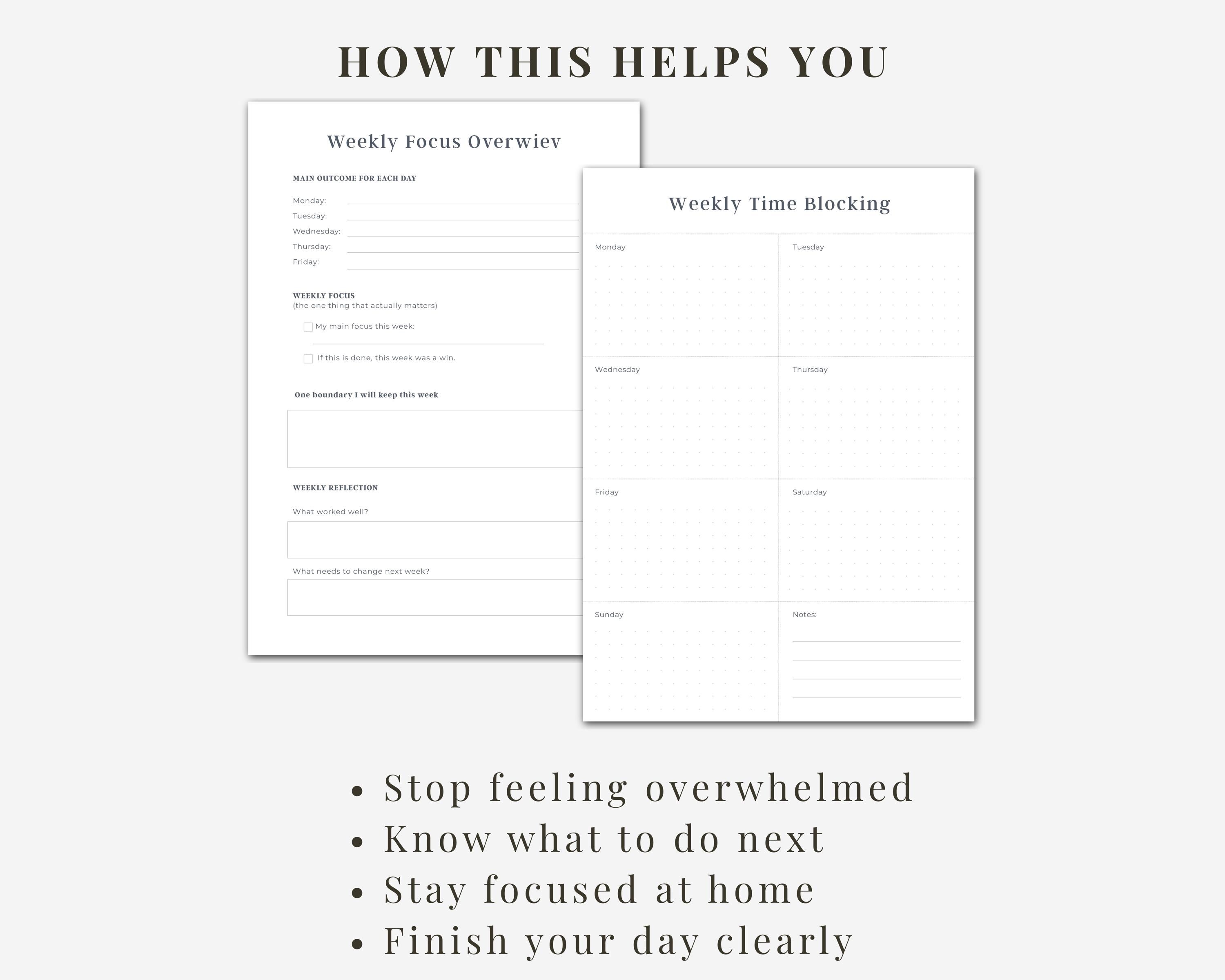 Work From Home Focus System Printable | Remote Work Daily Focus Planner ...