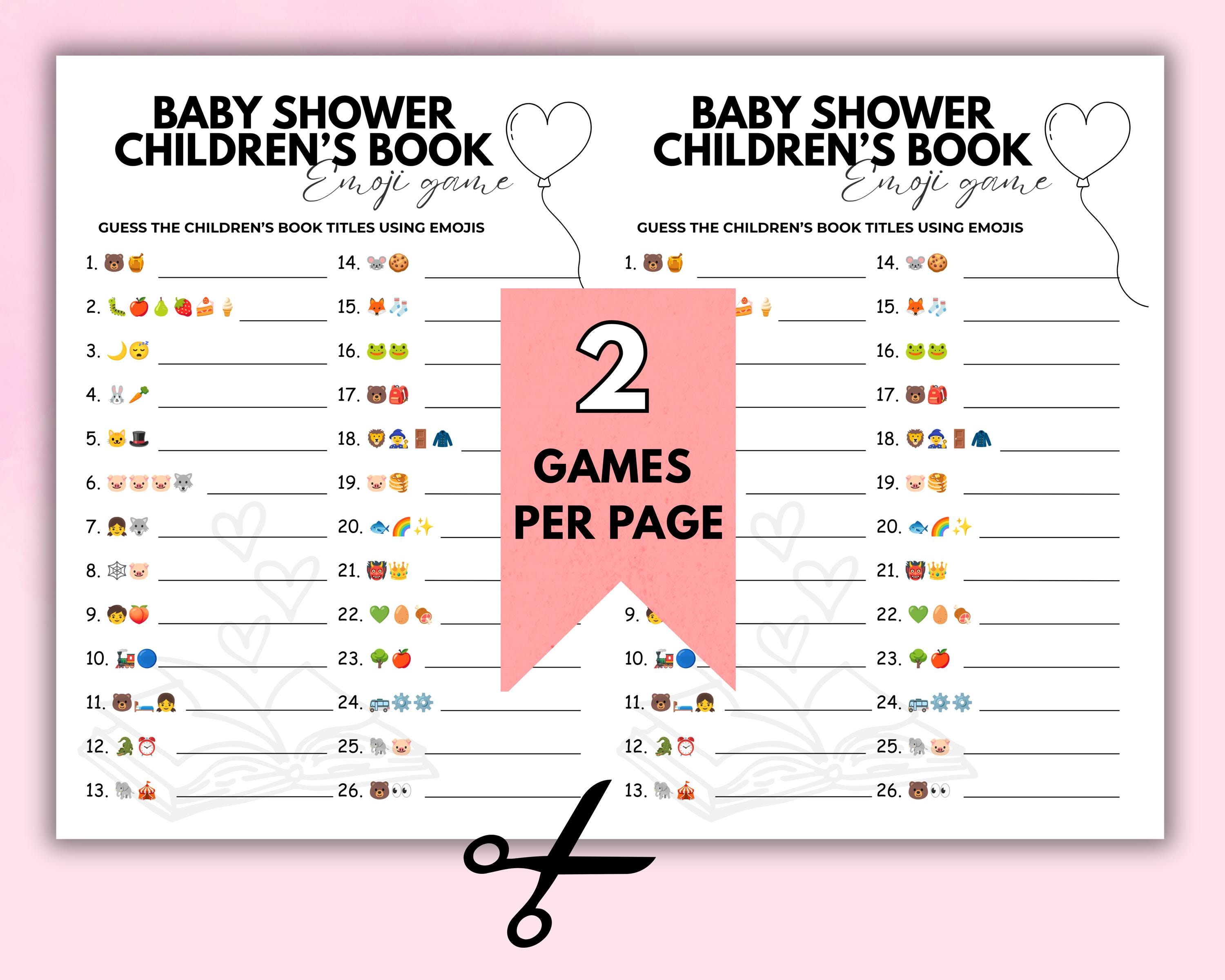 Children’s Book Emoji Game Printable, Baby Shower Emoji Pictionary ...