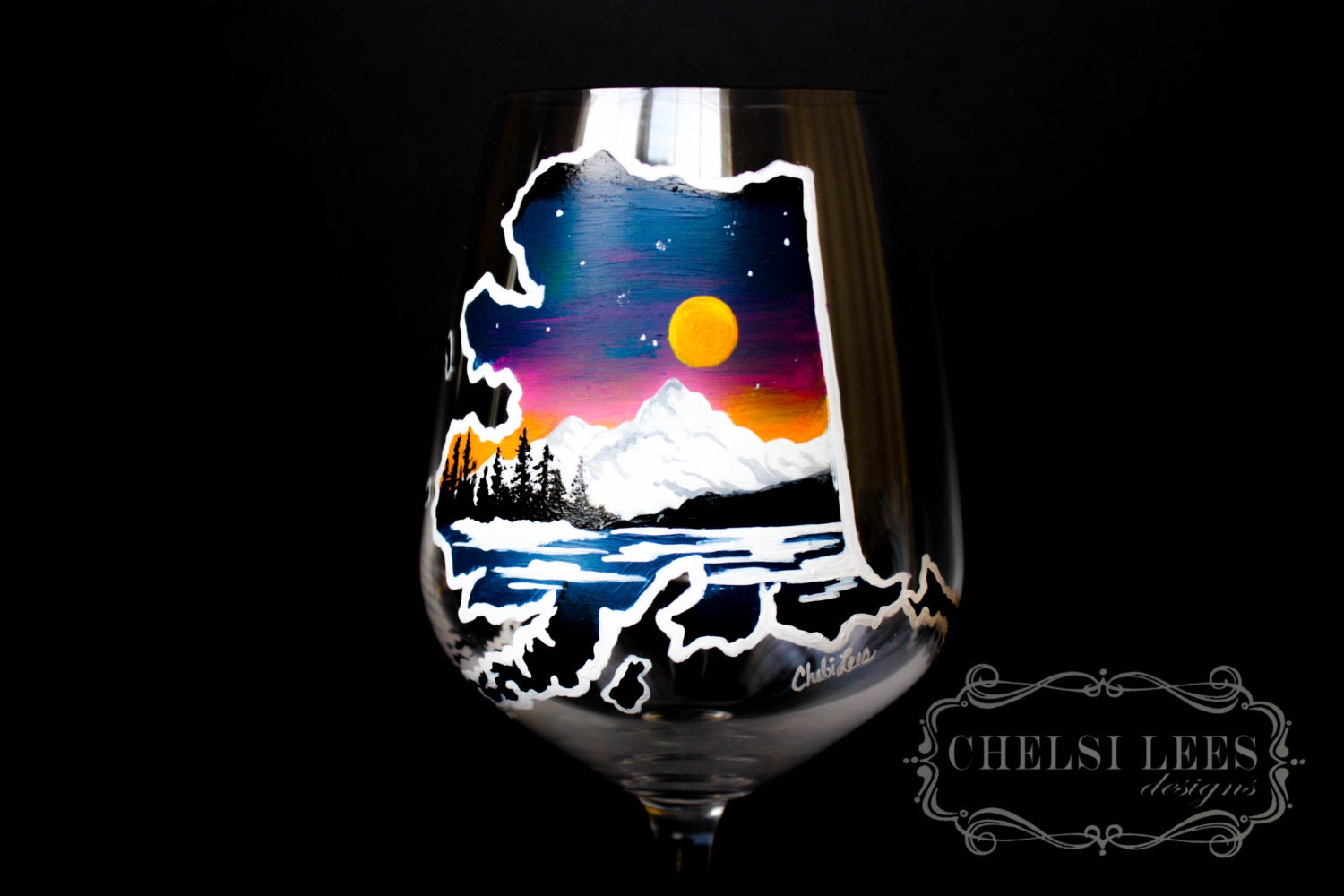 Alaska Design Wine Glass Etsy