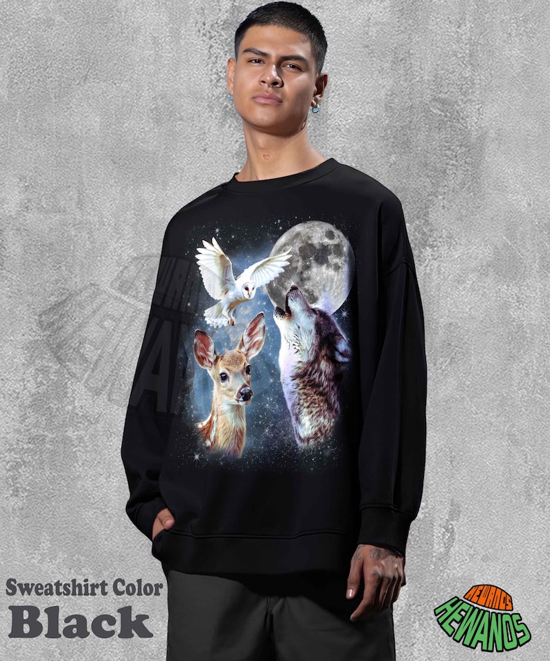 Vintage Wolf Deer Owl Moon Shirt, Retro Celestial Animal T-shirt ...