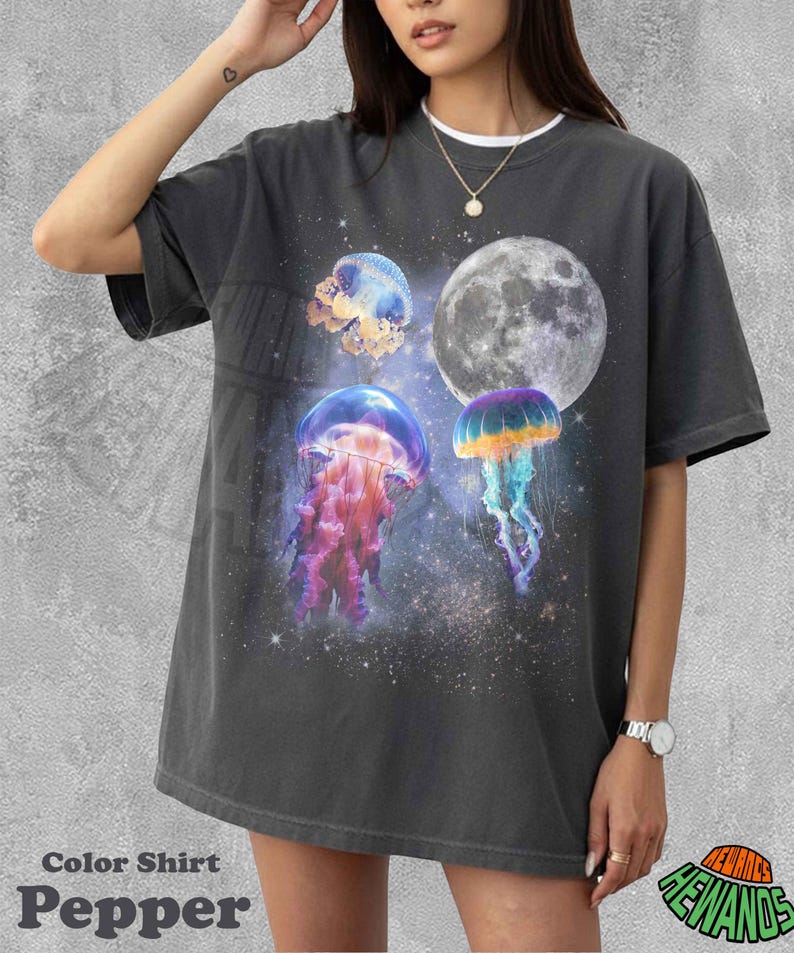 Vintage Jellyfish Moon Shirt Retro Celestial Aesthetic Tee, Moon Phase ...