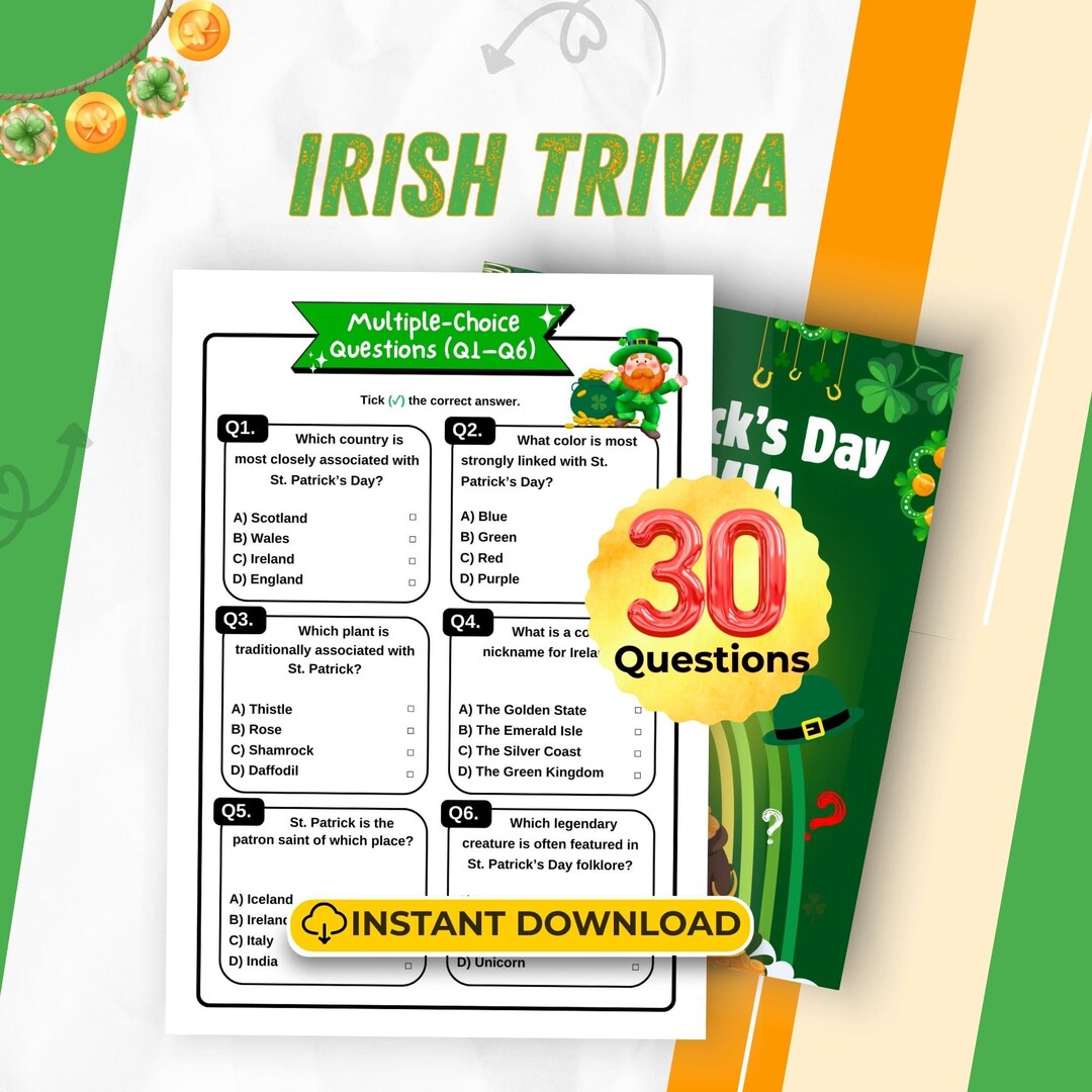 St Patricks Day Game – Printable Trivia for Family 8+, Irish Party Quiz ...