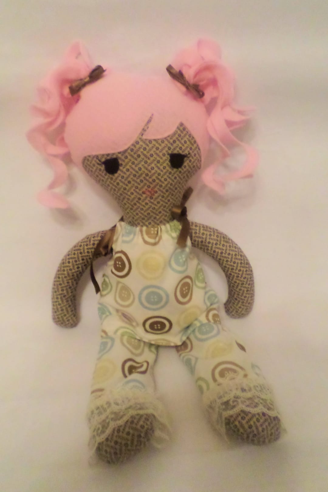Rag Doll, Handmade Doll, Hand Made Rag Doll - Pink Curly Pigtails - Etsy