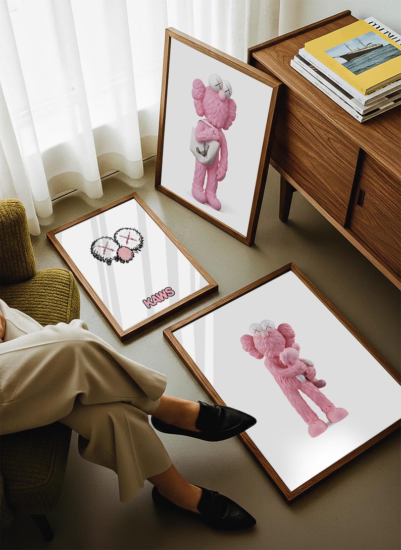 Pink KAWS Graffiti Poster Set, Modern Designer Prints, Printable KAWS ...