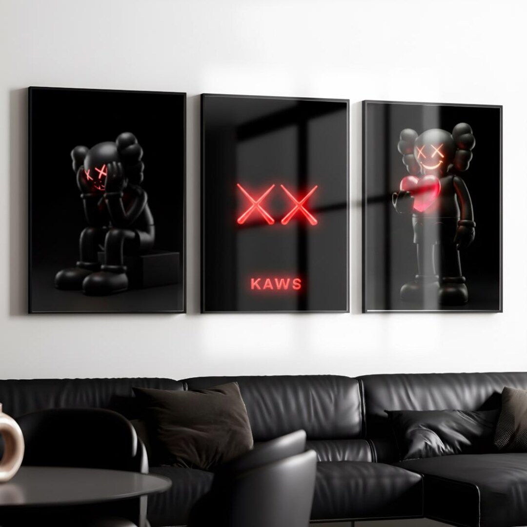 Black Kaws Set of 3, Printable Kaws Poster, Hypebeast Poster, Kaws ...