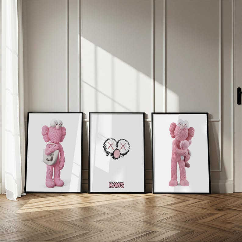 Pink KAWS Graffiti Poster Set, Modern Designer Prints, Printable KAWS ...