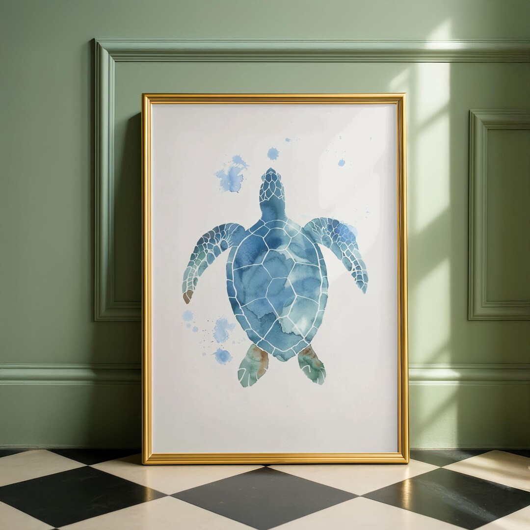 Watercolor Sea Turtle Wall Art Print, Coastal Ocean Decor, Minimalist ...